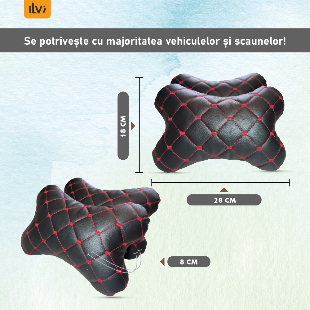 Set 2 Perne Tetiere Auto Premium ILVI din Piele Artificiala Ecologica ...