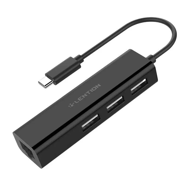 Lention Hub USB-C 3x USB 2.0 + Ethernet adapter (fekete) - eMAG.hu