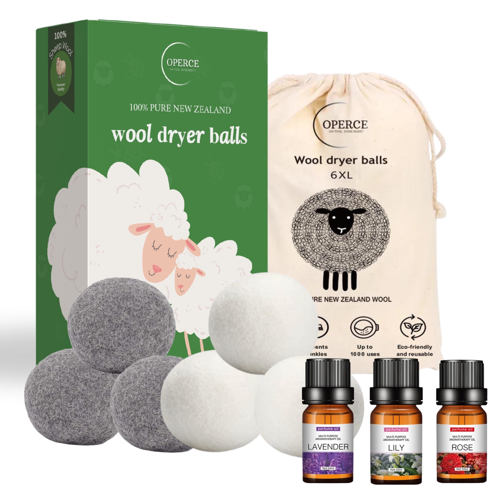 Set 6 Bile de Lana 100% Naturala pentru Uscator, OPERCE™️, Origine Noua ...