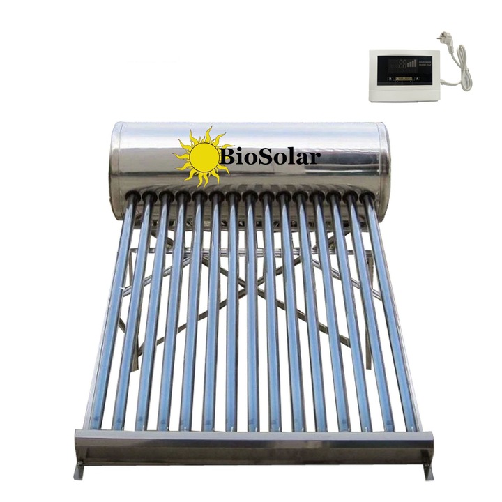 Panou solar apa calda Automatizat, inox, 130L, BioSolar, Tuburi vidate ...