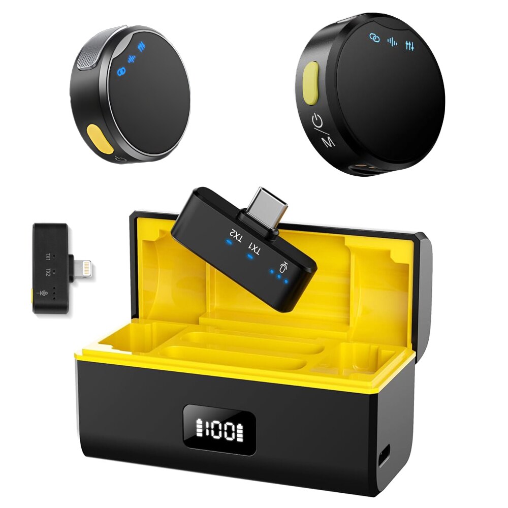 Set 2 microfoane lavaliera profesionale wireless, conectare 2.4G, 2 ...