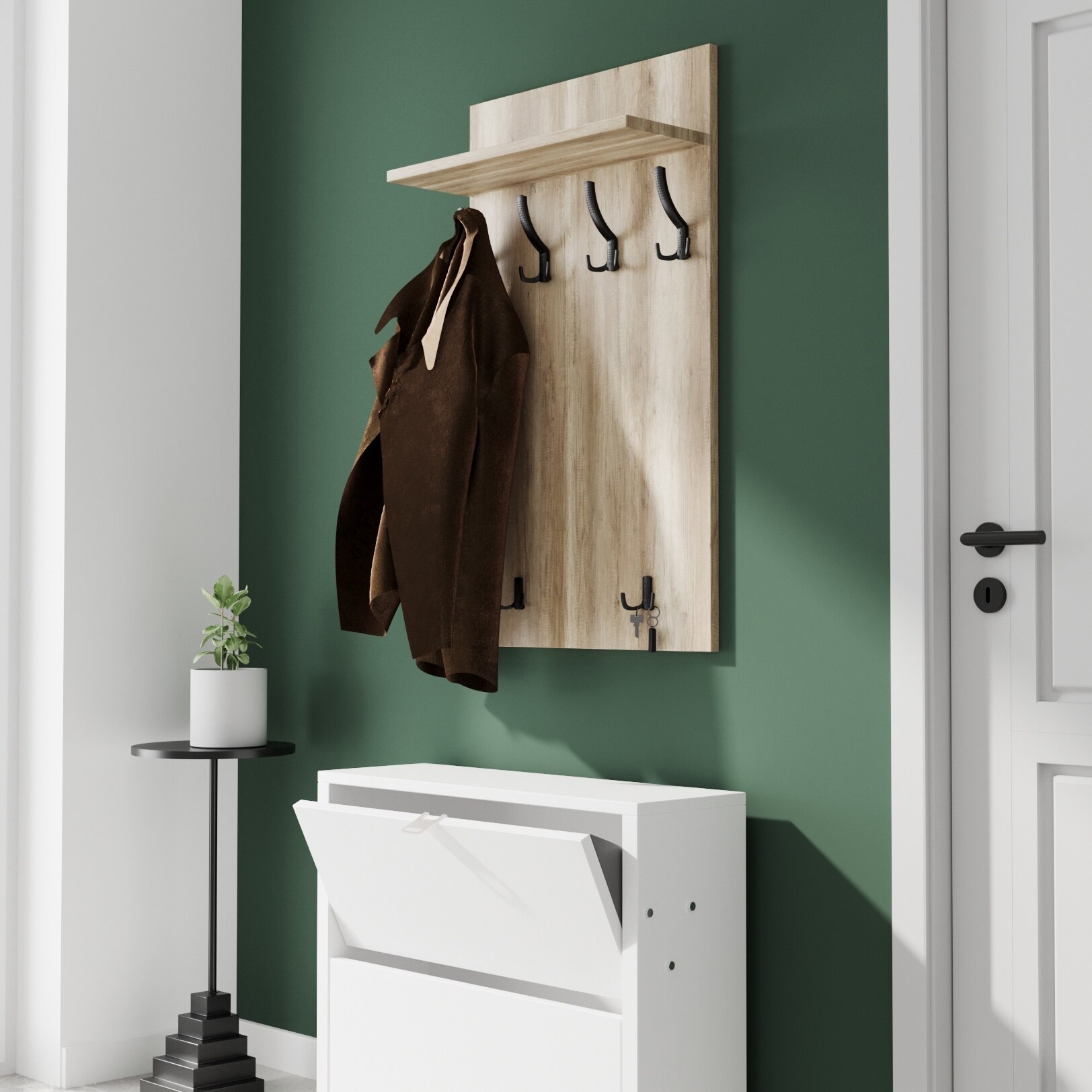 Cuier de perete MAXI cu carlige cromate AKKE, Stejar Canyon, 120X60 ...