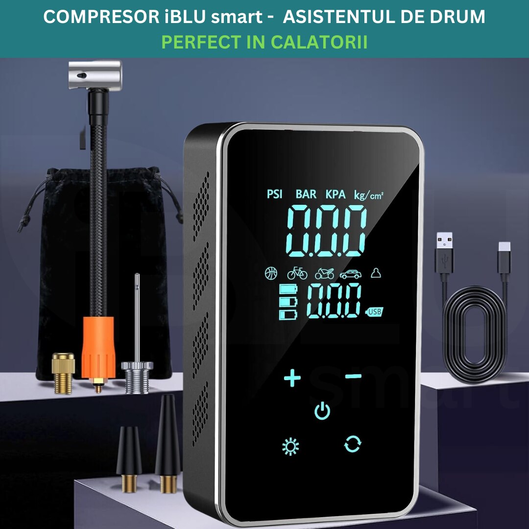 Compresor Auto Digital Portabil 6 in 1 iBLU smart, Multifunctional ...