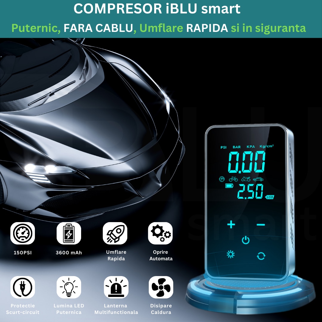 Compresor Auto Digital Portabil 6 in 1 iBLU smart, Multifunctional ...