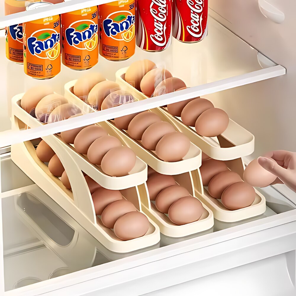 Suport Organizator de Oua JOZY® pentru Frigider, cu Rulare Automata pe ...