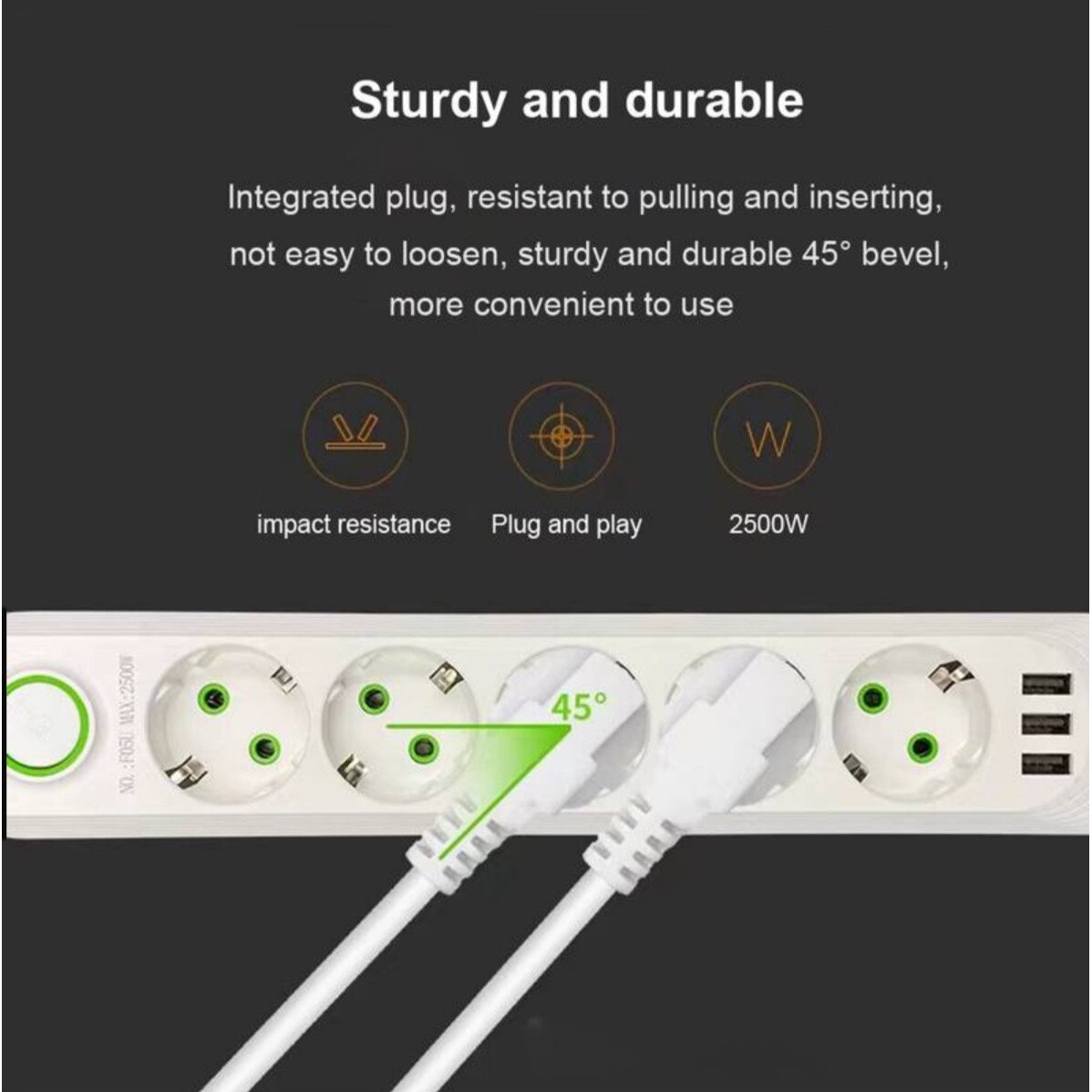 Prelungitor 5 prize, 3 metri, 3 x USB, Priza multipla 220 V cu mufe USB ...