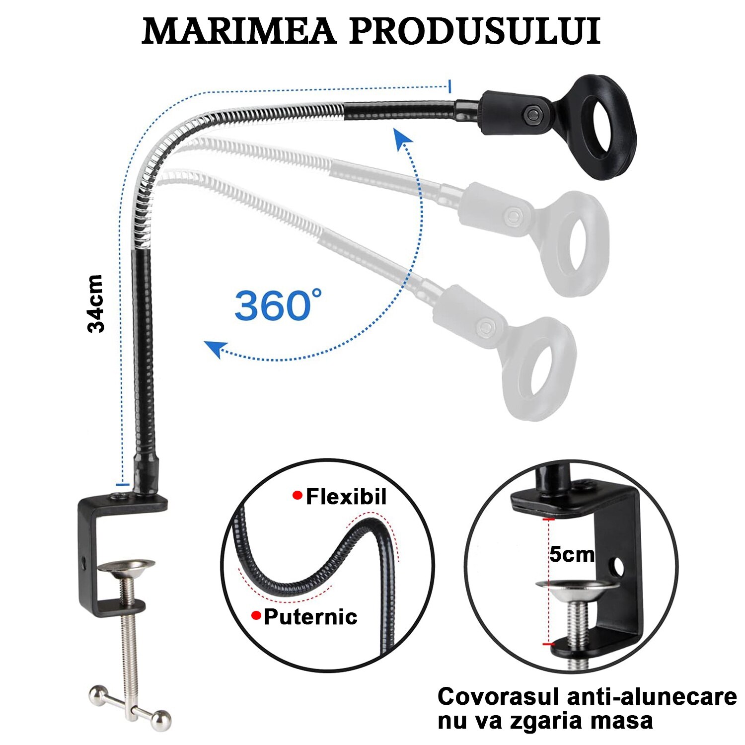 Suport Microfon, BYONDSELF®, cu Suport Telefon, 360° Reglabil, Maxima ...