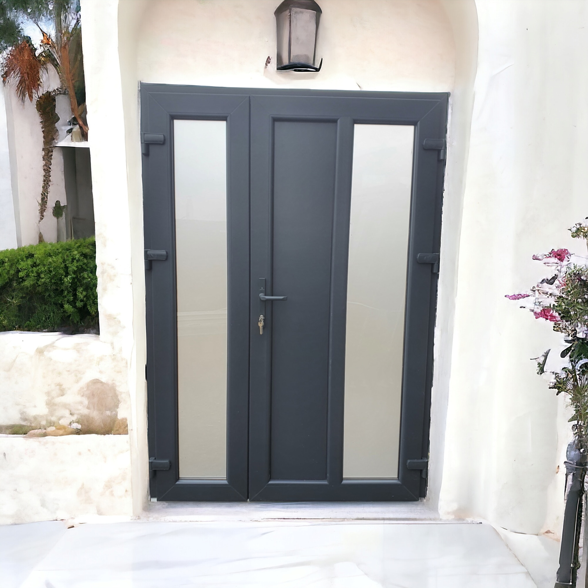 Usa de intrare, exterior, 140 x 200 cm, Termopan PVC, Gri Antracit, 6 ...