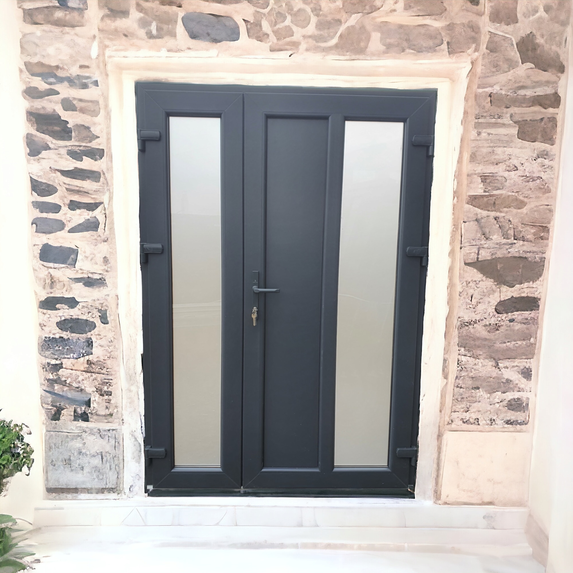 Usa de intrare, exterior, 140 x 200 cm, Termopan PVC, Gri Antracit, 6 ...