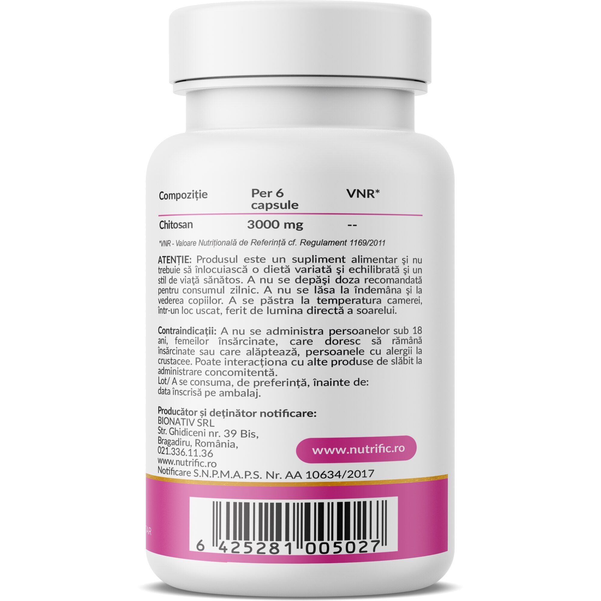 Supliment alimentar Chitosan 500mg, colesterol, slabit, tranzit, 60 ...