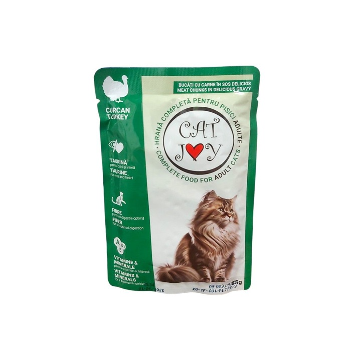 Mancare pentru pisici Cat Joy adult curcan in sos, 85 gr, 12 pliculete - eMAG.ro