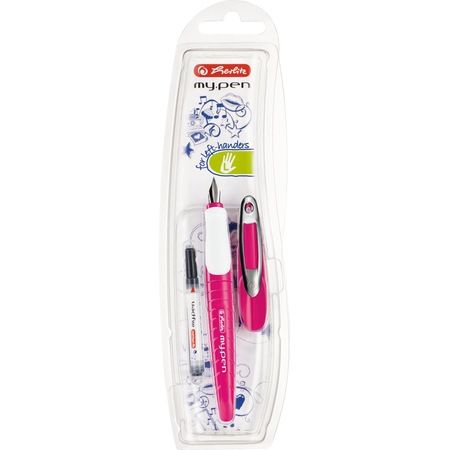 Stilou Herlitz, my.pen penita L, pentru stangaci, roz /alb - blister ...
