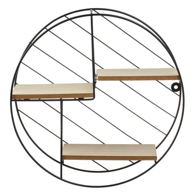 Raft Rotund Metalic, 3 Nivele, din Lemn, Culoare Naturala, 30 x 9 cm ...