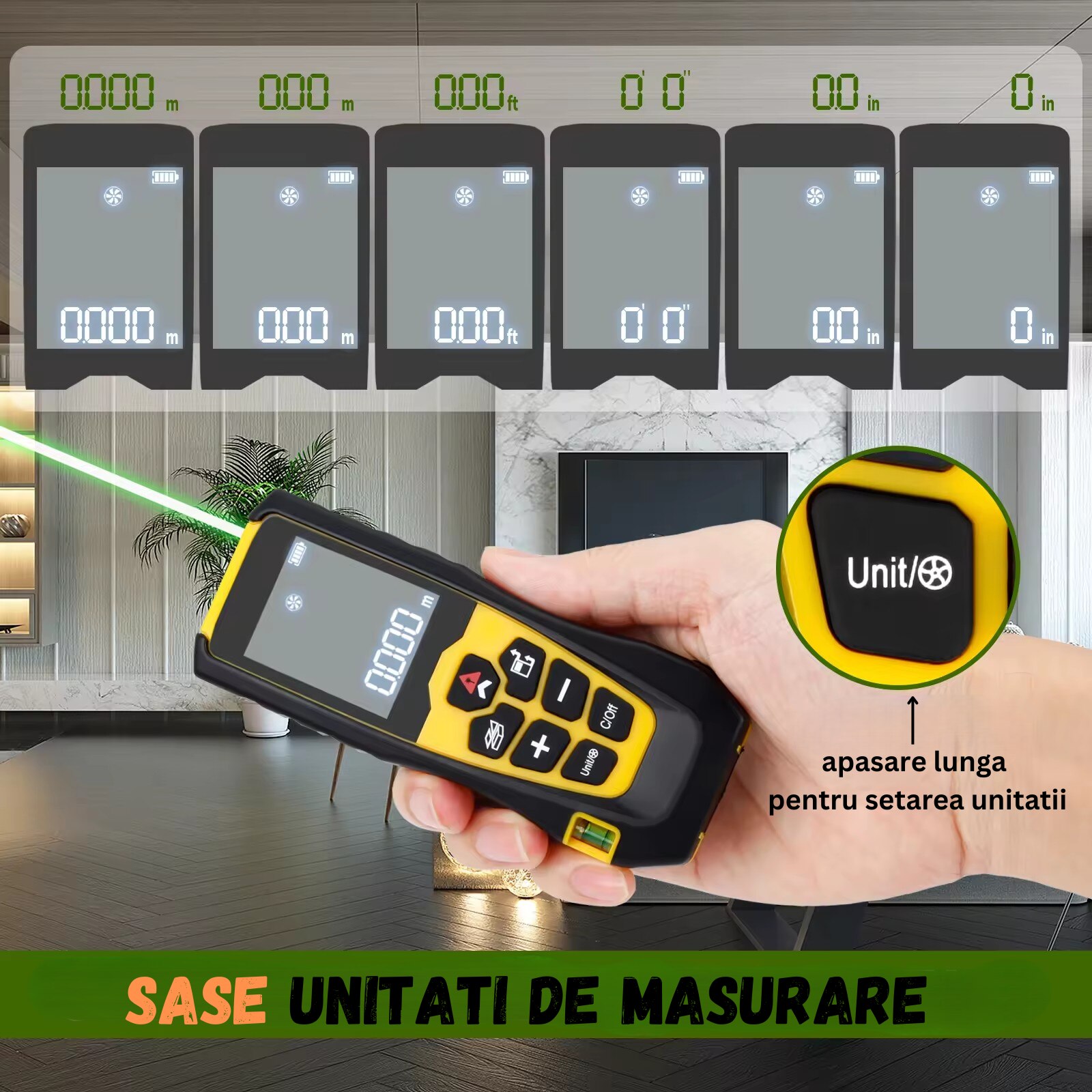 Telemetru laser profesional cu display LCD, 100m, 135x52cm, negru ...