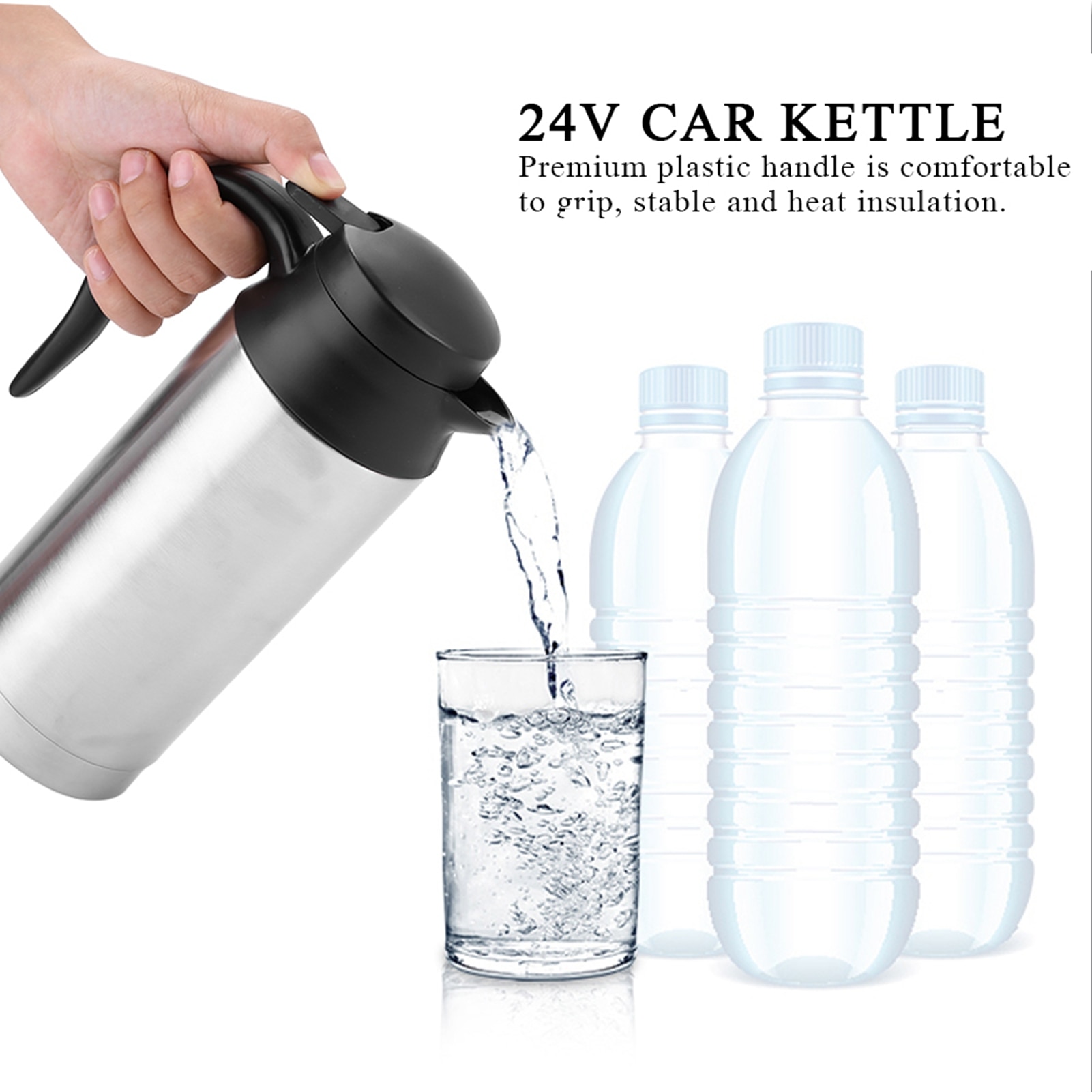 Fierbator de apa portabil 750ml, 24V, din inox, pentru masina, cu priza ...