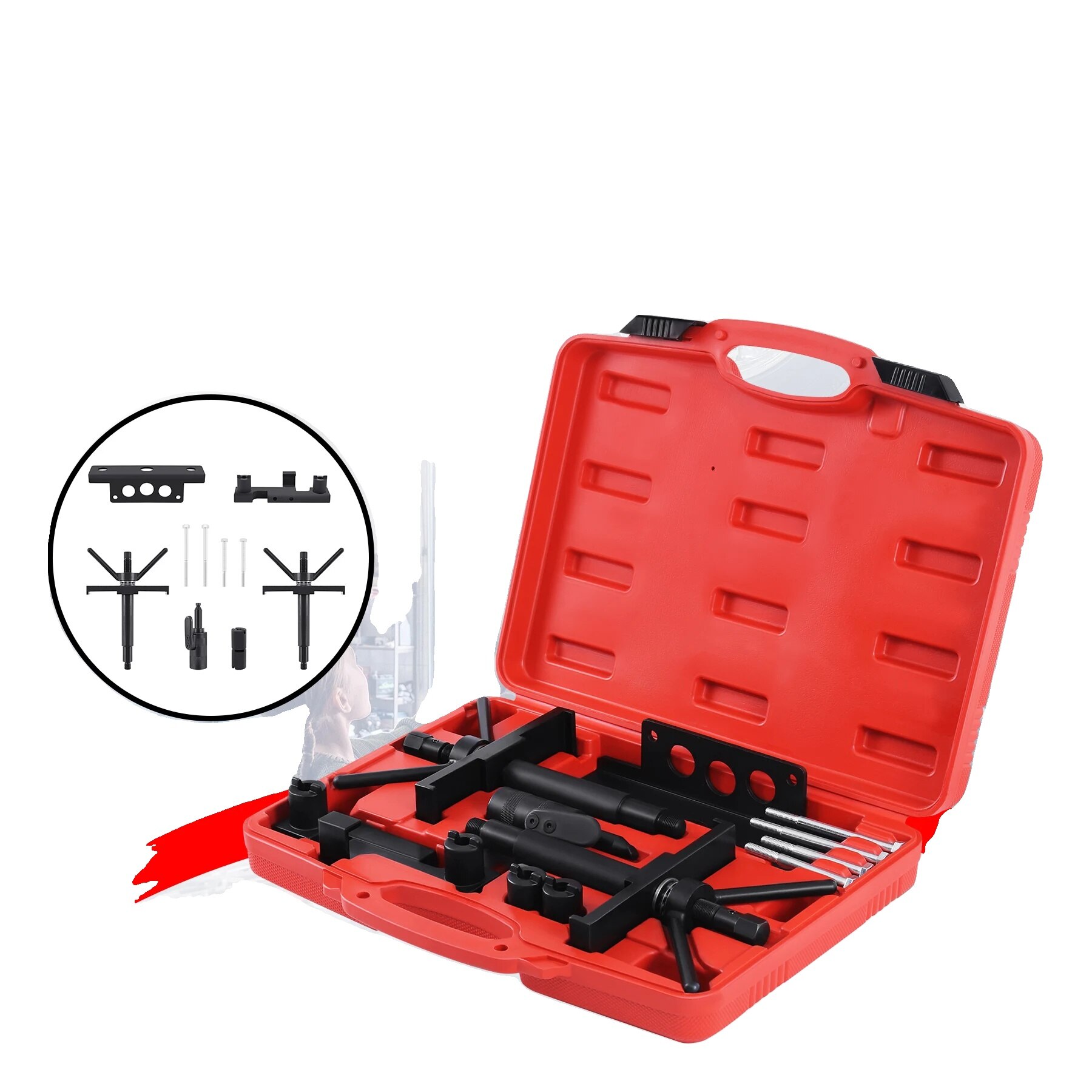 Set scule aliniere motor, compatibil Volvo, otel carbon, negru/rosu, 11 ...