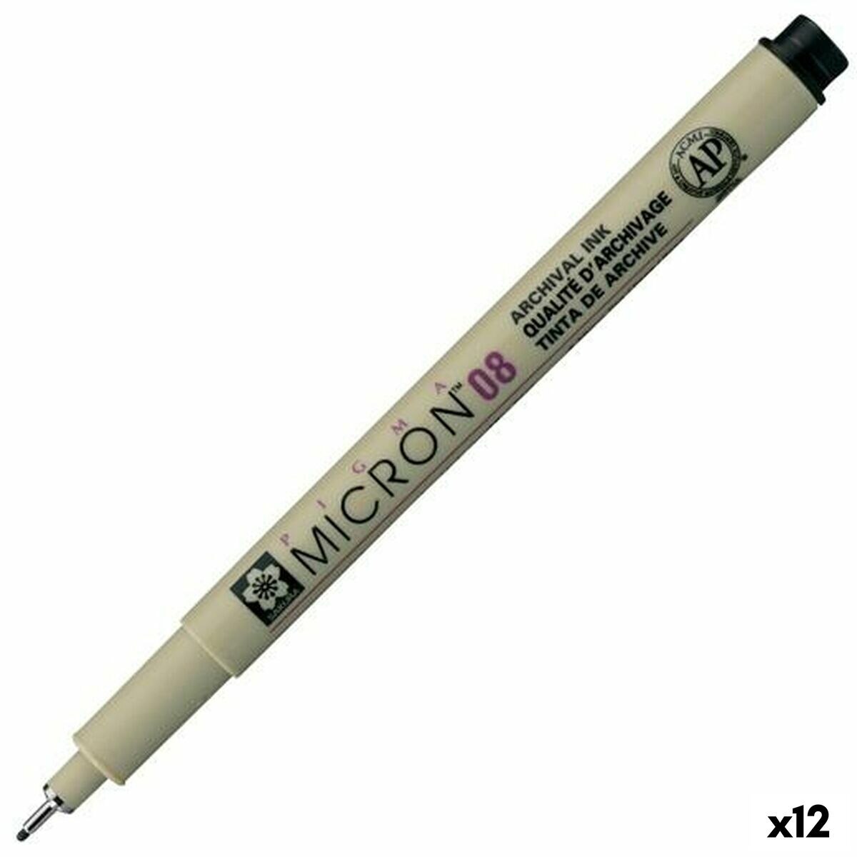 Set de linere Talens Sakura Pigma Micron 08, negru, 0.5mm, 12 bucati ...