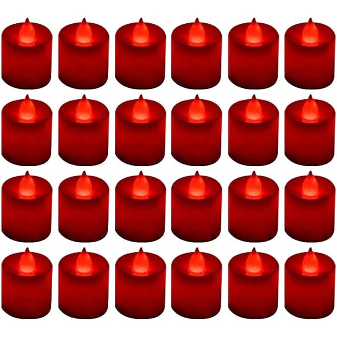 LED свещи без пламък, комплект 24 бр, червени, 3.8x3.3cm - eMAG.bg