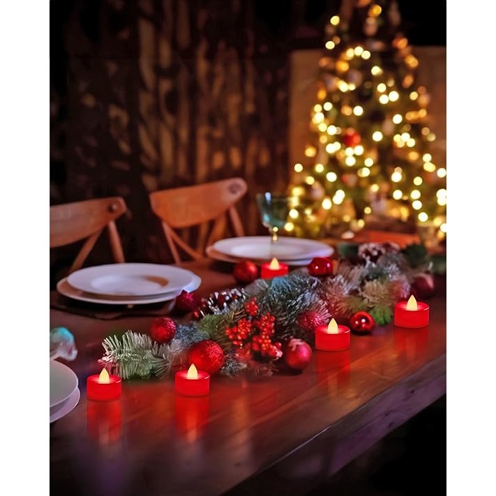 LED свещи без пламък, комплект 24 бр, червени, 3.8x3.3cm - eMAG.bg
