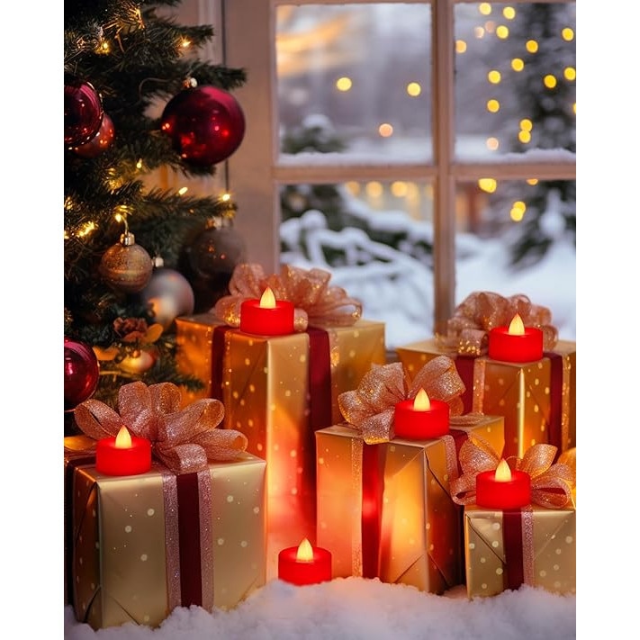 LED свещи без пламък, комплект 24 бр, червени, 3.8x3.3cm - eMAG.bg