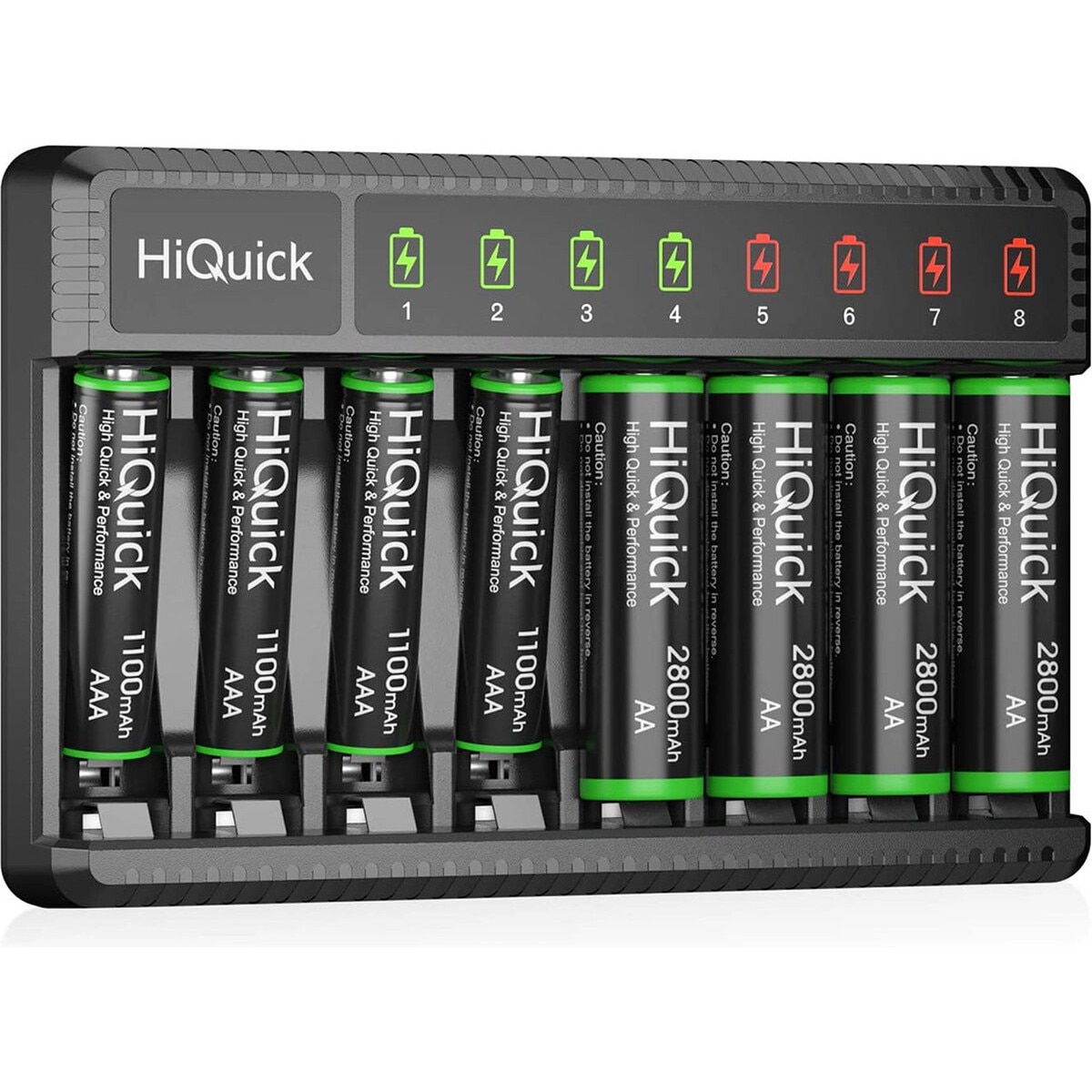 Incarcator pentru 8 acumulatori HiQuick, set cu 4 baterii AA 2800 mAh ...