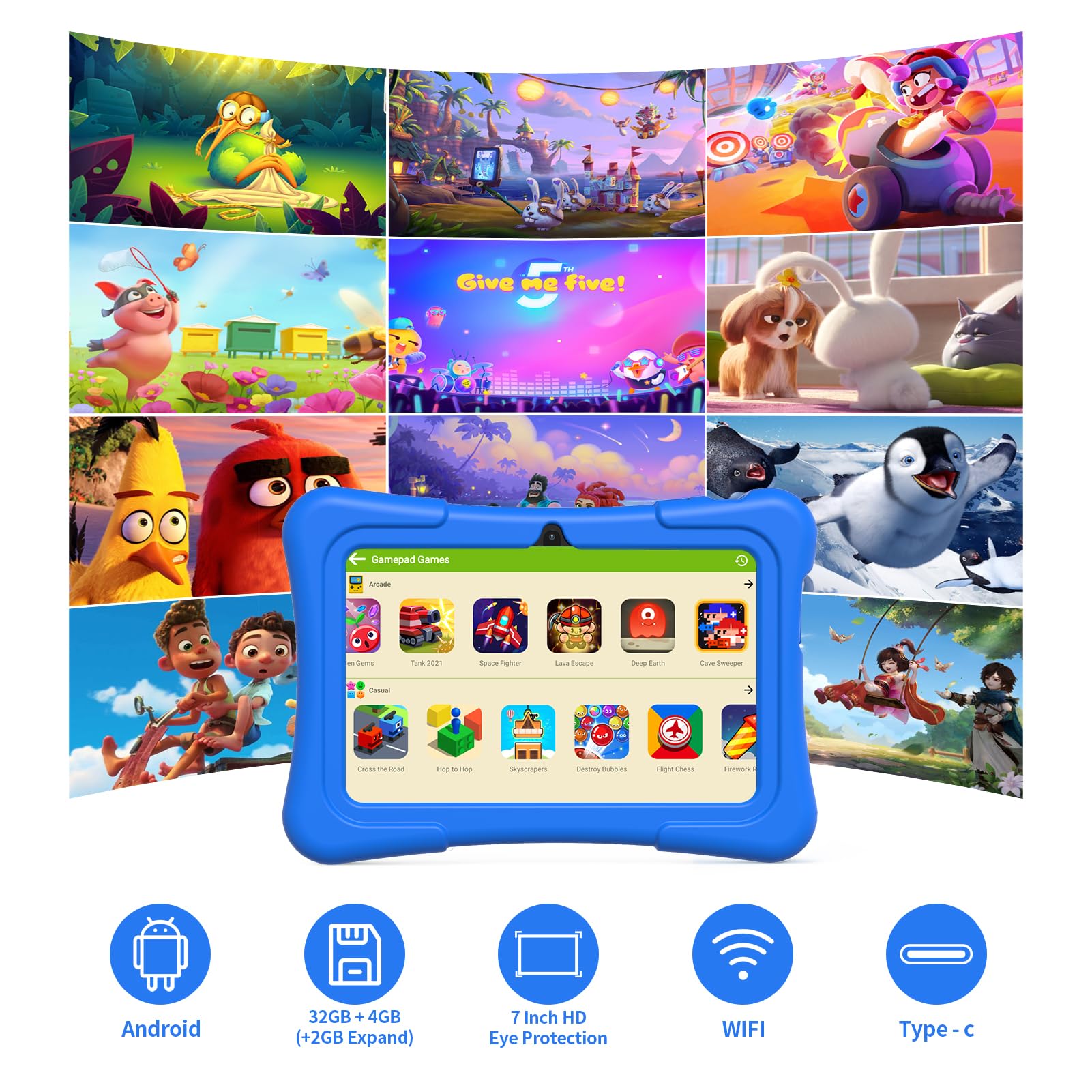 Tableta pentru copii de 7 inch PRITOM cu carcasa din silicon, 4GB RAM ...