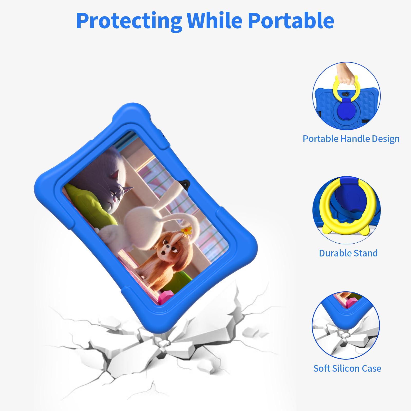 Tableta pentru copii de 7 inch PRITOM cu carcasa din silicon, 4GB RAM ...