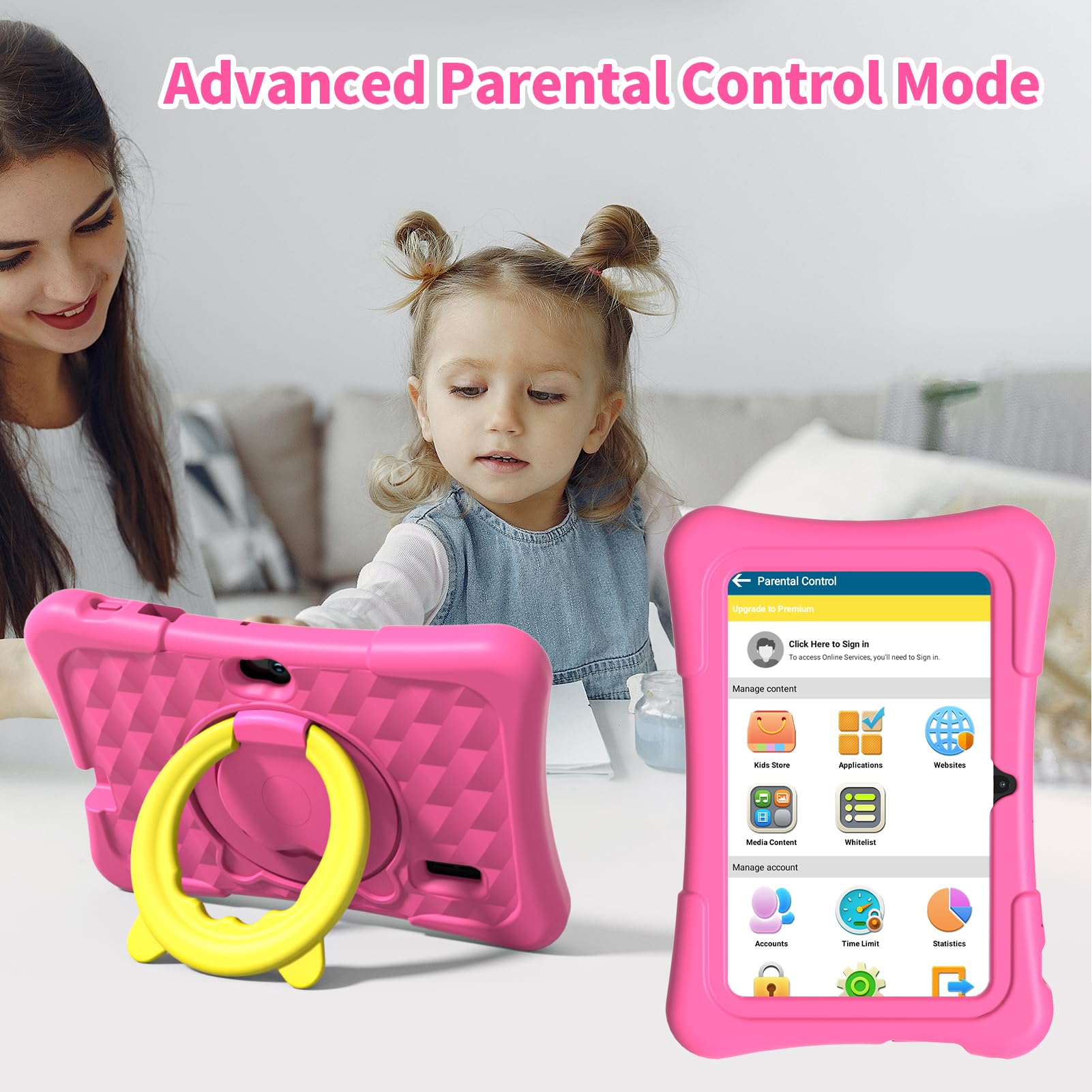 Tableta pentru copii de 7 inch PRITOM cu carcasa din silicon, 4GB RAM ...