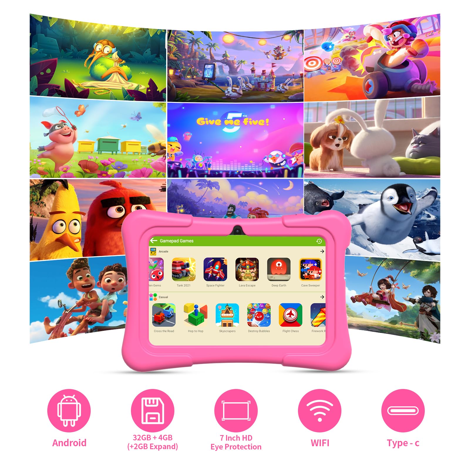 Tableta pentru copii de 7 inch PRITOM cu carcasa din silicon, 4GB RAM ...