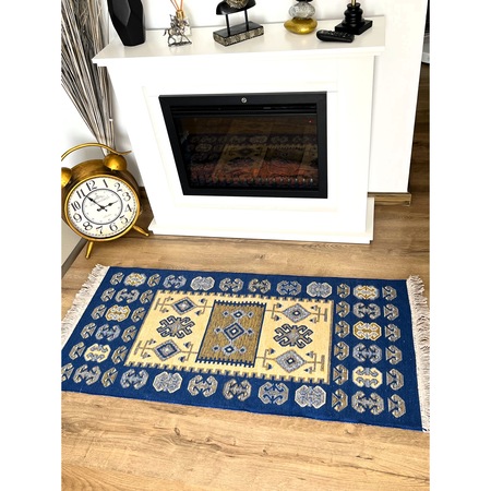 Covor Rustic cu doua fete, dimensiunea 60x150cm, albastru-bej - eMAG.ro