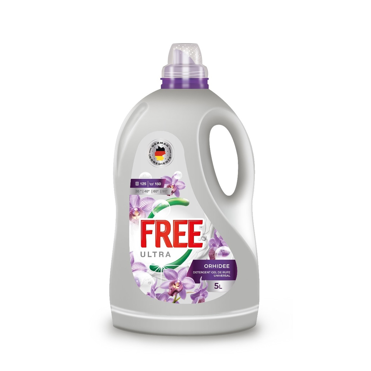 Detergent Gel de Rufe Lichid Universal Ultra FREE Orhidee, 125 Spalari Automate sau 150 Spalari ...