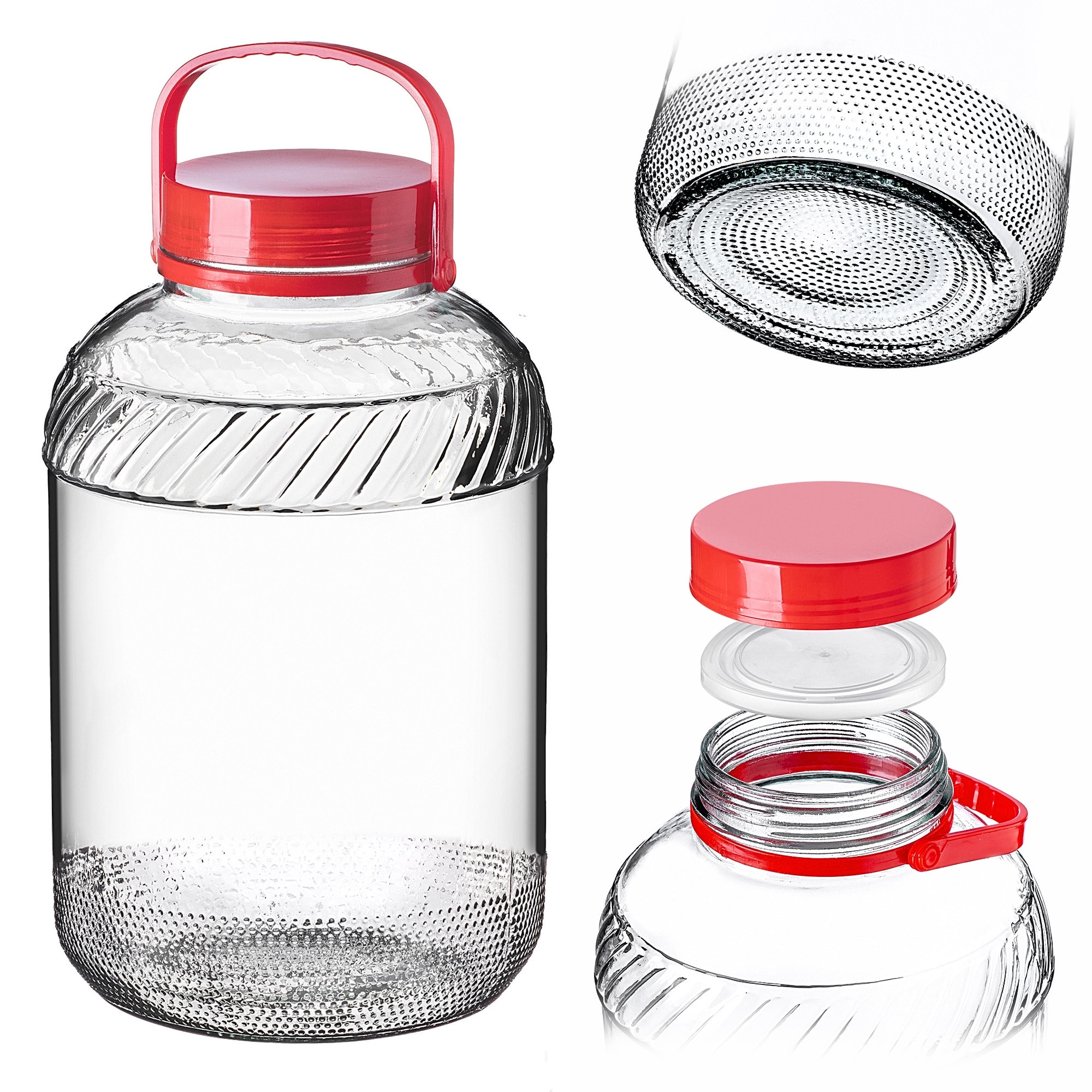 Borcan pentru muraturi KADAX, 10L, transparent cu capac rosu, 36cm ...