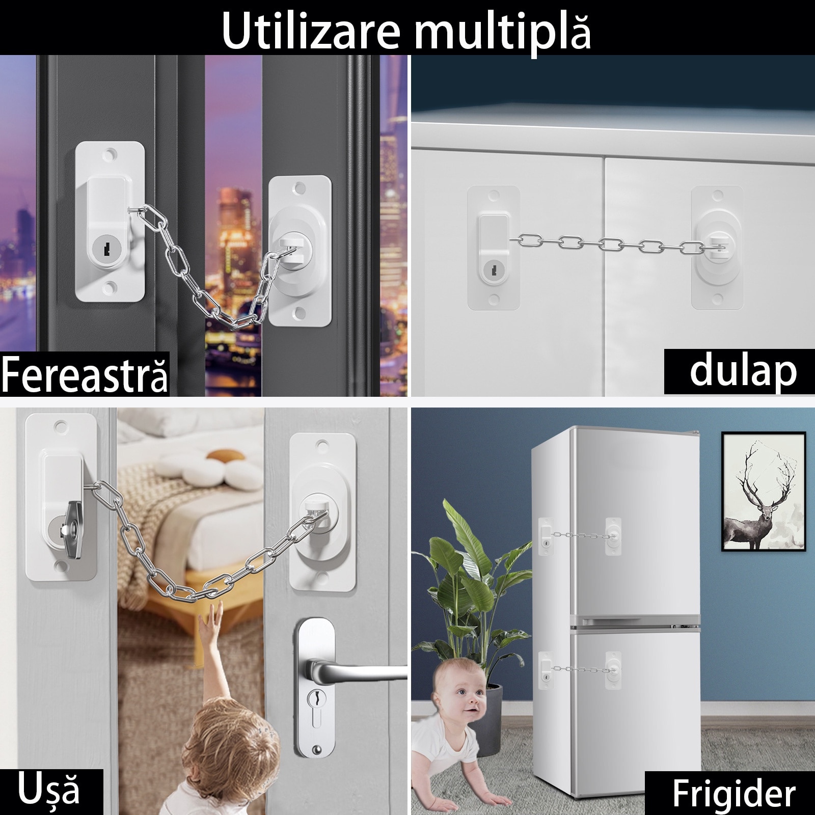Set de 2 sisteme de siguranta pentru copii, reglabil, impiedica copiii ...
