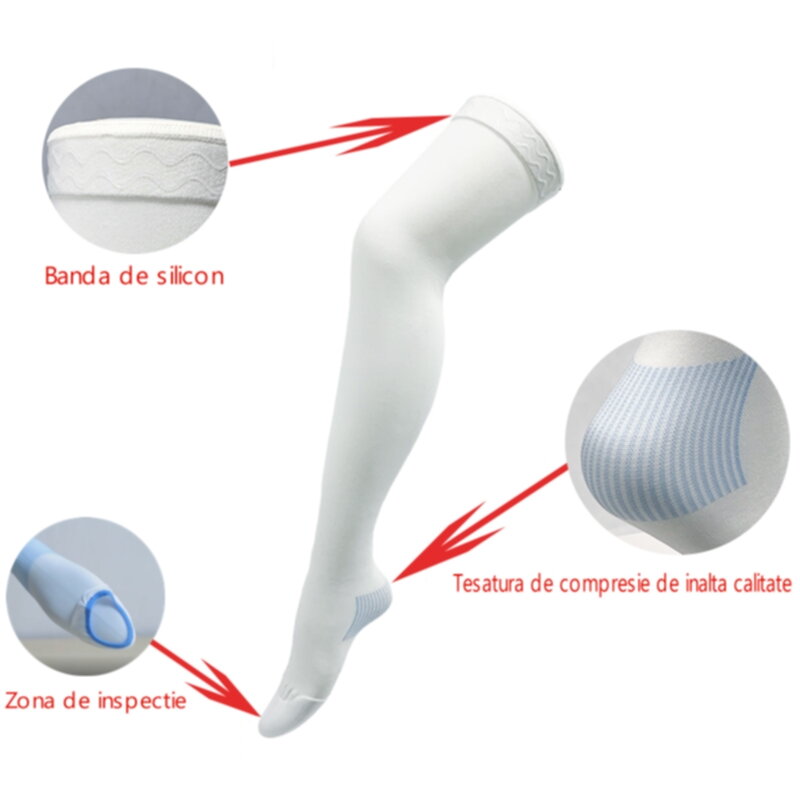 Ciorapi compresivi medicinali, pana la coapsa, cu varf deschis, clasa I ...