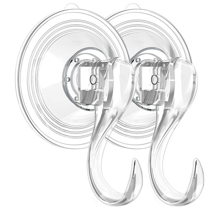 Set 2 carlige cu ventuza pentru suprafete netede, transparent, 7x8.6cm ...
