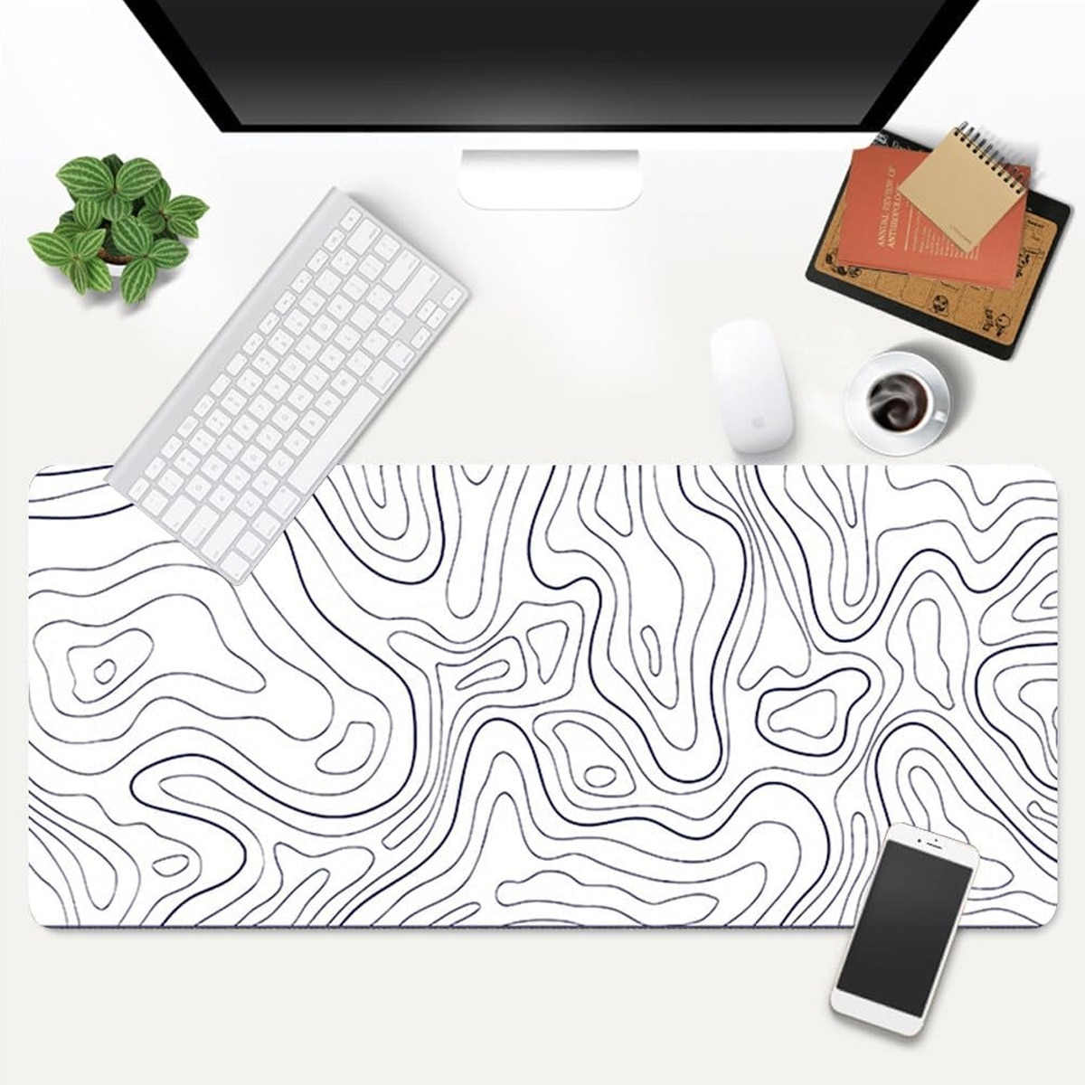 Mousepad gaming, Cauciuc, Antiderapant, 90 x 40 cm, Alb/Negru - eMAG.ro