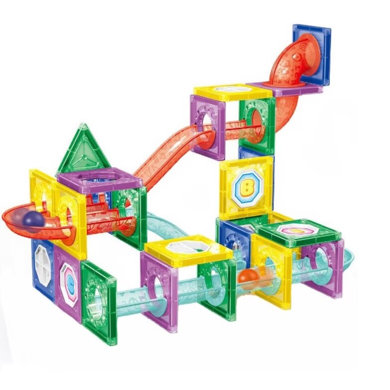 Set de constructie interactiv magnetic 3D, Zanox®, roller coaster cu ...