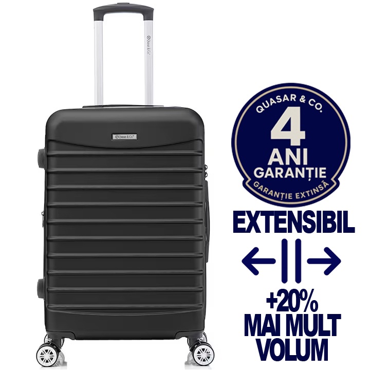 Troler mediu extensibil Quasar & Co.®, 66x41x26-31 cm, bagaj de cala ...