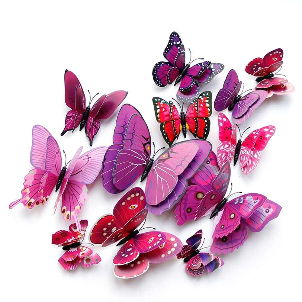 Set 48 Decoratiuni cu Fluturi 3D pentru Perete, PVC, Multicolor, 6-12cm ...