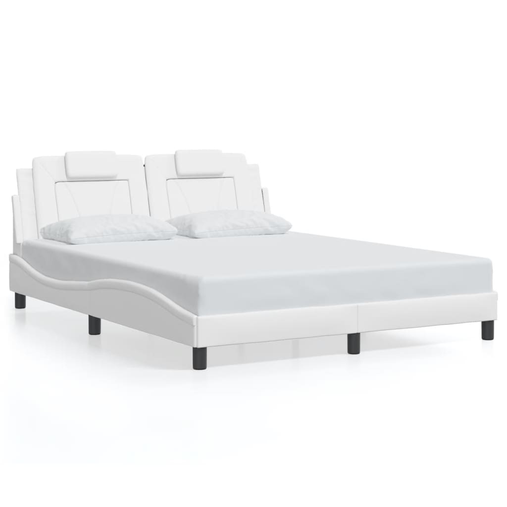 Cadru de pat cu tablie vidaXL, alb, 160x200 cm, piele ecologica, 26.7 ...