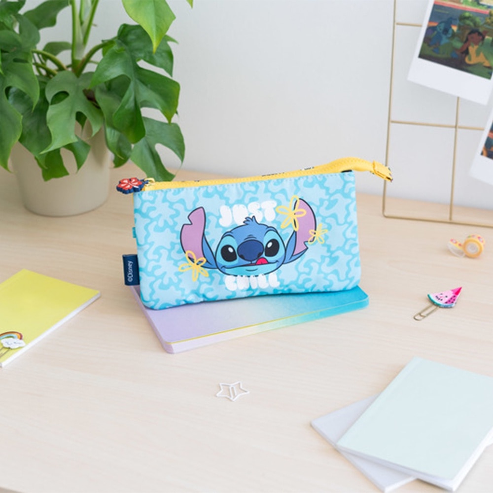 Penar triplu Stitch Tropical, 3 compartimente, inchidere cu fermoar ...