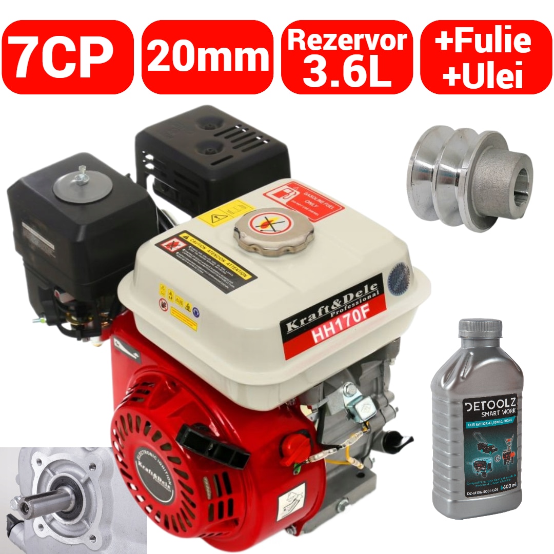 Motor pe benzina 7CP + fulie ax cu pana 20mm + ulei 4 timpi (KD1825+F+U ...
