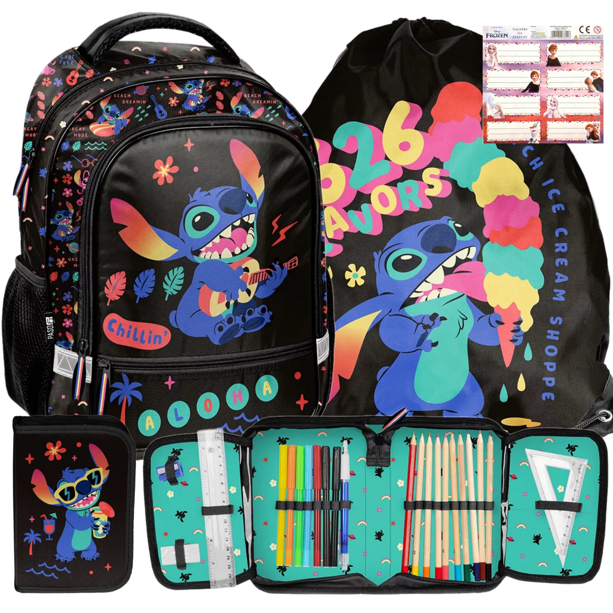 Set Rucsac scoala, penar, sac pentru pantofi, stickere Lilo & Stitch ...