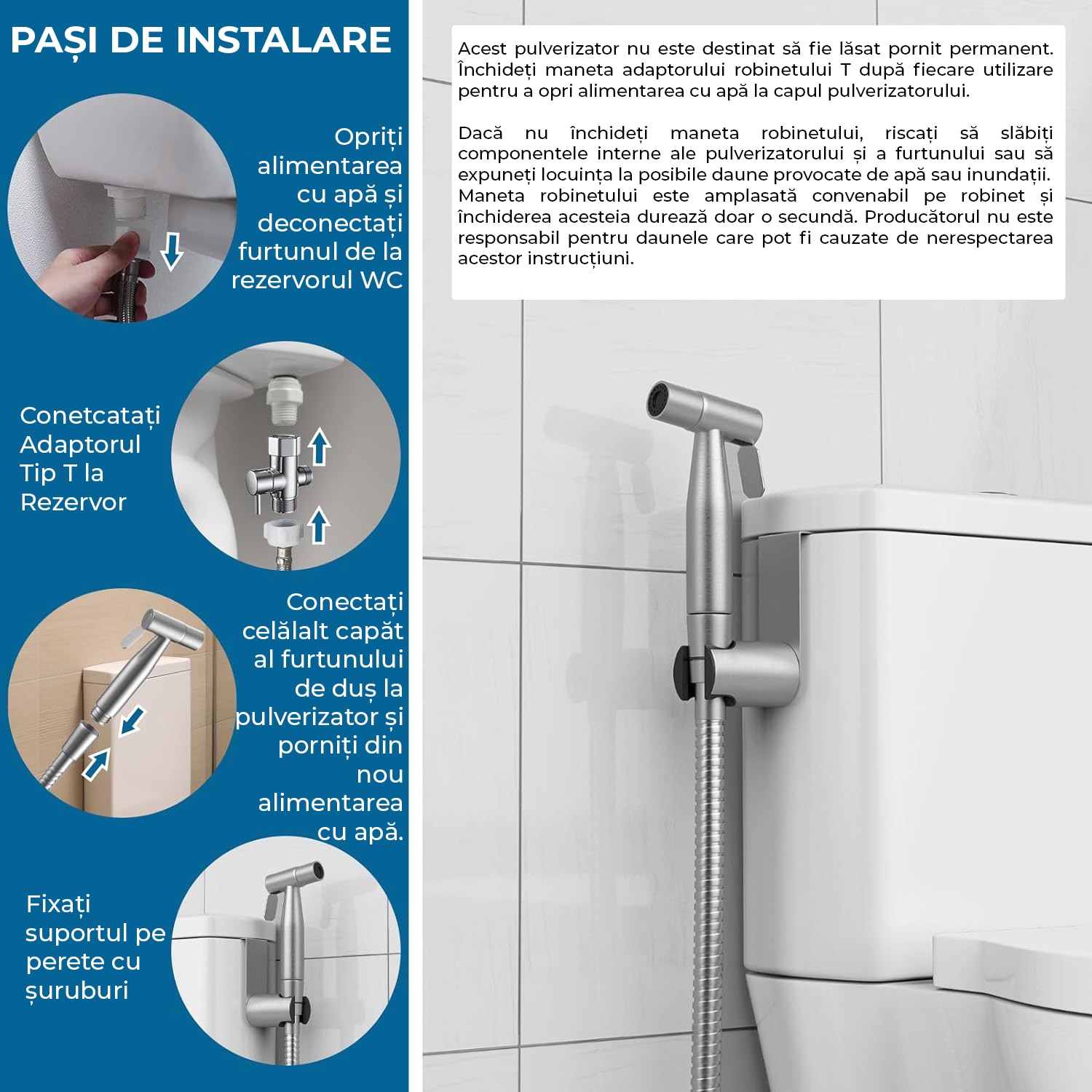 Set dus pentru igiena intima, baterie bideu si WC din otel inoxidabil ...