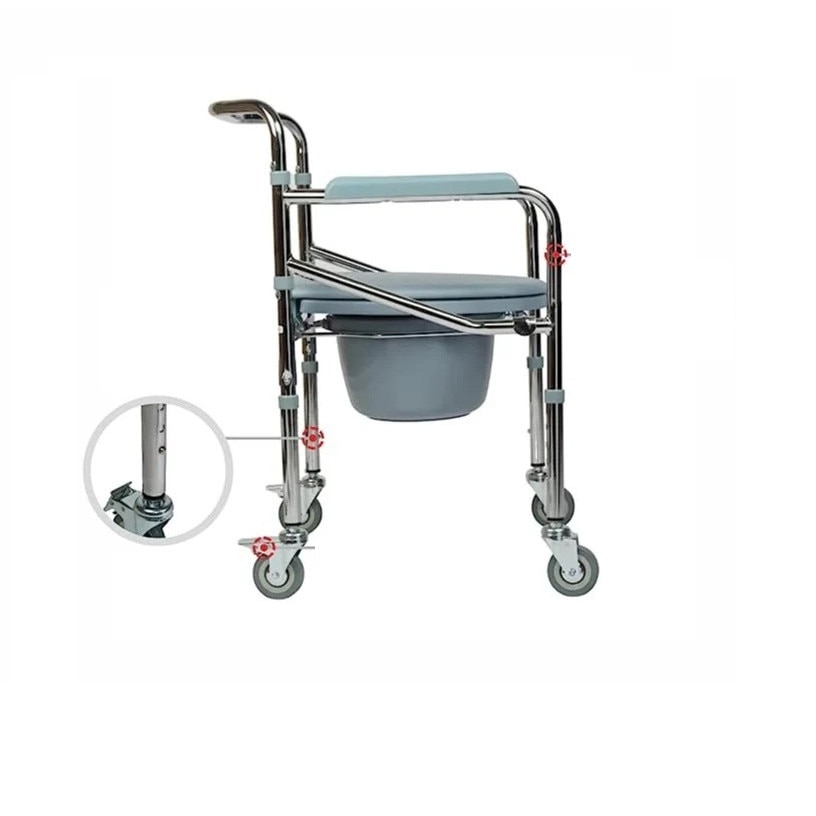 Scaun cu toaleta pentru camera cu roti, pliabil, reglabil pe inaltime ...