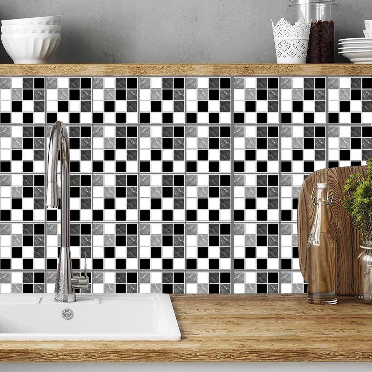 Set 40 Placi Autoadezive pentru Perete, Mosaic, 10x10cm, PVC - eMAG.ro