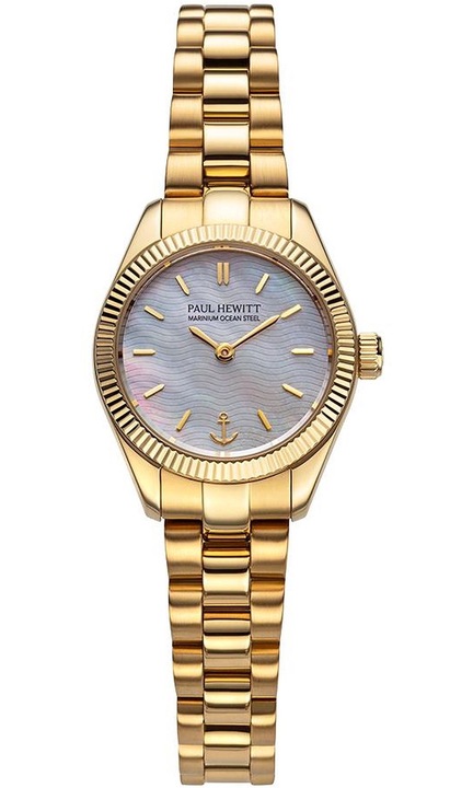 Ceas Paul Hewitt, solar, cadran albastru-perlat, sticla safir, auriu ...