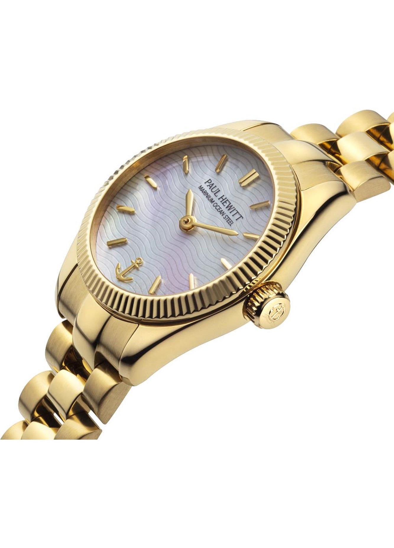 Ceas Paul Hewitt, solar, cadran albastru-perlat, sticla safir, auriu ...