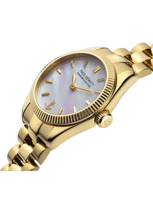 Ceas Paul Hewitt, solar, cadran albastru-perlat, sticla safir, auriu ...