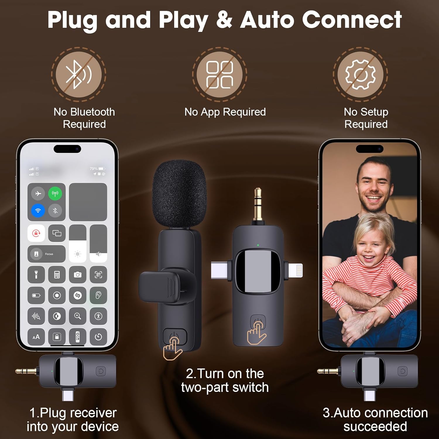 Set 2 Microfoane Lavaliera 3 In 1, Excitat®, Wireless, Plug and play ...